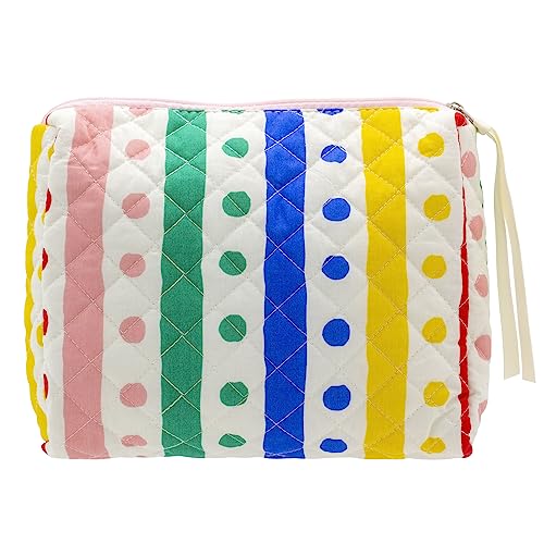 PAZIMIIK Cotton Makeup Bag for Women Large Quilted Travel Cosmetic Pouch Girls' Make Up Organizer,Colorful Polka Dot