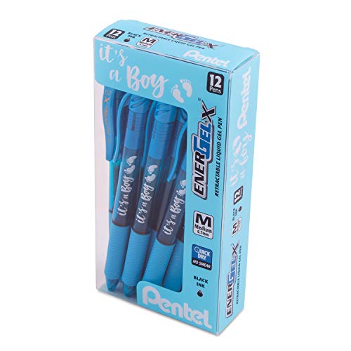 Pentel EnerGel-X Retractable Gel Pen, (0.7mm) Med. line, Sky Blue Ink- It's a Boy! Dozen Box (BL107SPC12)