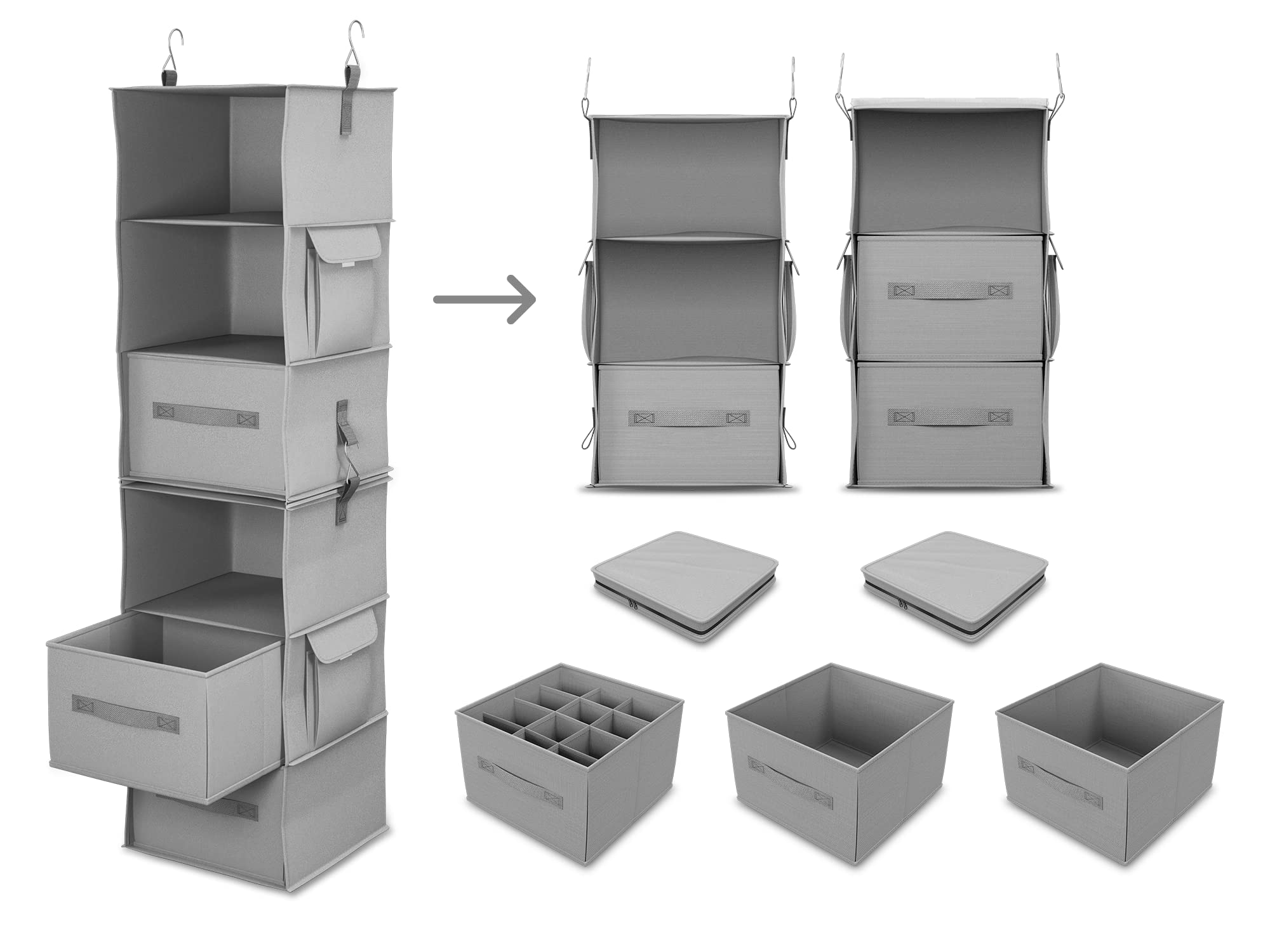 Chez Pao 6-Shelf Hanging Closet Organizer with 3 Drawers & 3 Shelves - Closet Organizers and Storage - Closet Organization - Incl. 2 Packing Cubes
