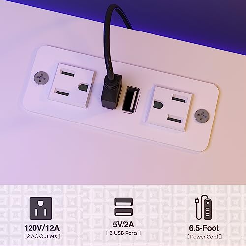 Nightstand with Charging Station and LED Light, Modern Bedside Table, Side End Table with Storage Compartment and Glass Door for Bedroom, Living Room -White