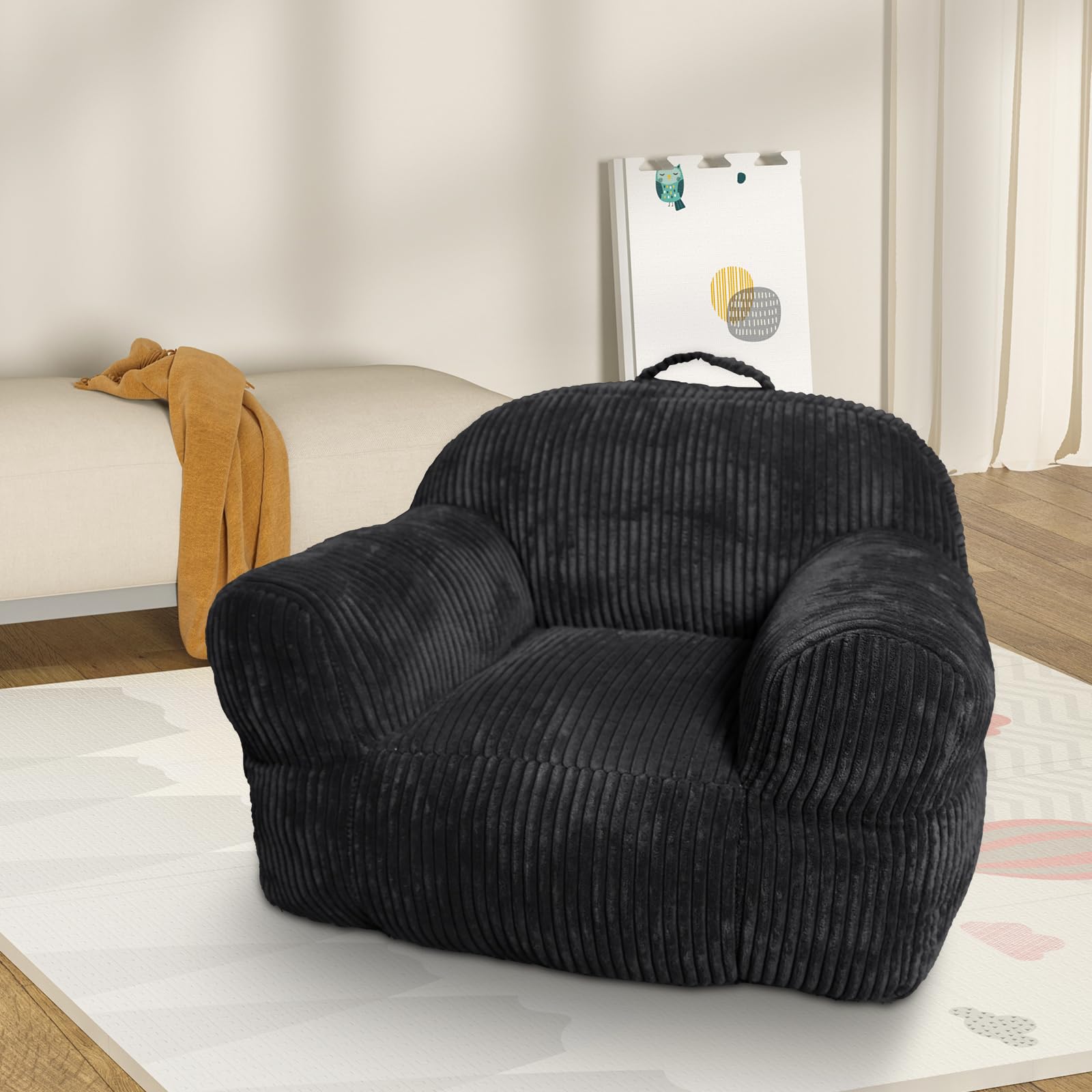 Louis DonnƩ Bean Bag Sofa Chair, Ultra-Soft Foam Filling Arm Chair, Reading Couch for Kids, Teens and Adults, Lazy Sofa for Living Room, Bedroom - Black