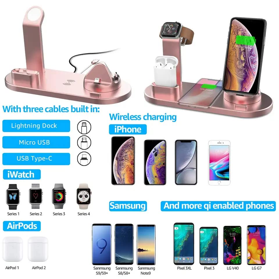 Multifunctional 4 in 1 Wireless Charger Fast Charging Dock Stand Desktop Charging Station (Black)