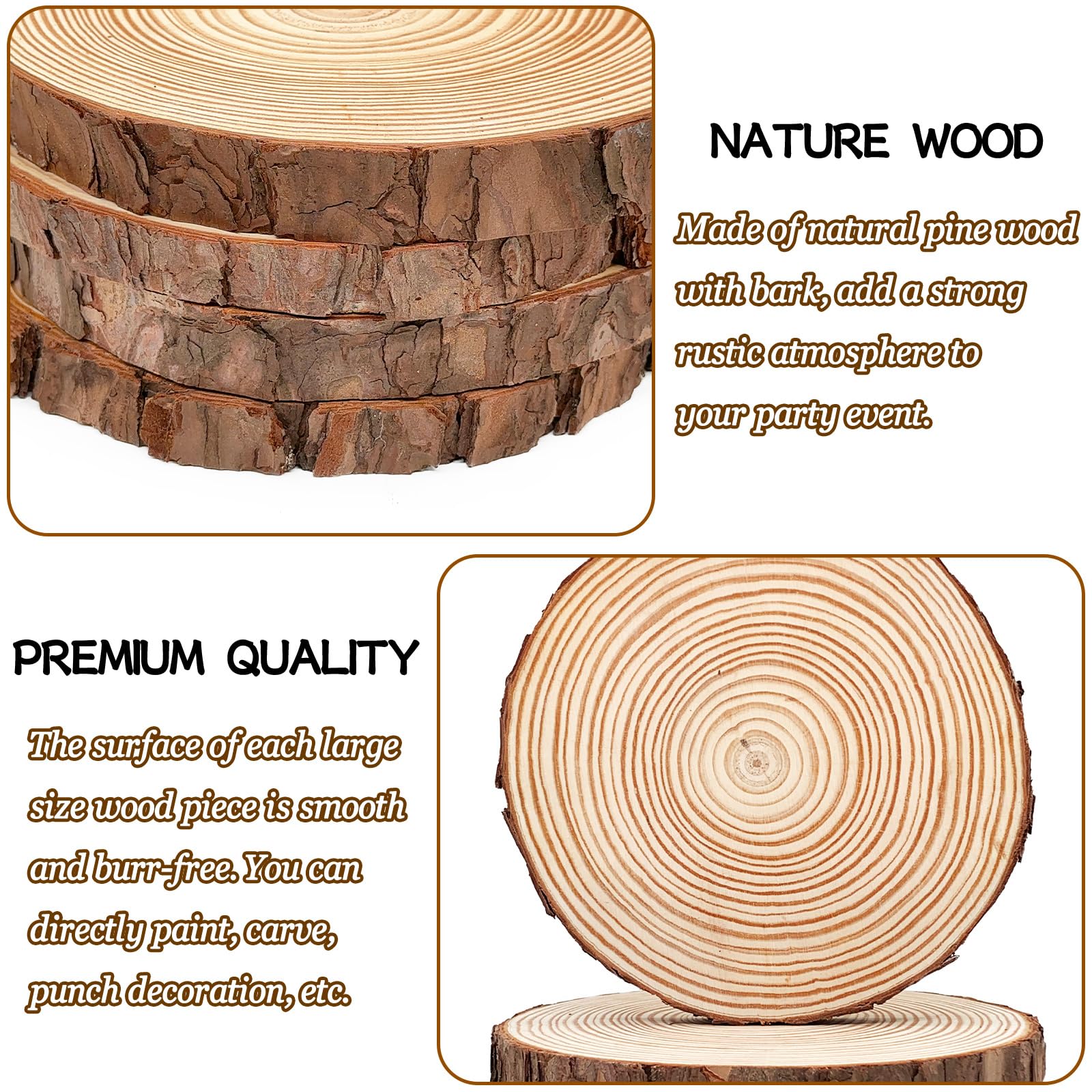 DSYIL 4 Pack Large Unfinished Wood Slices, 7-8 Inch Wood Round Circles with Tree Bark, Rustic Wood Slabs Bulk, Christmas Ornaments Wood Pieces for Rustic Wedding Table Centerpieces Decoration