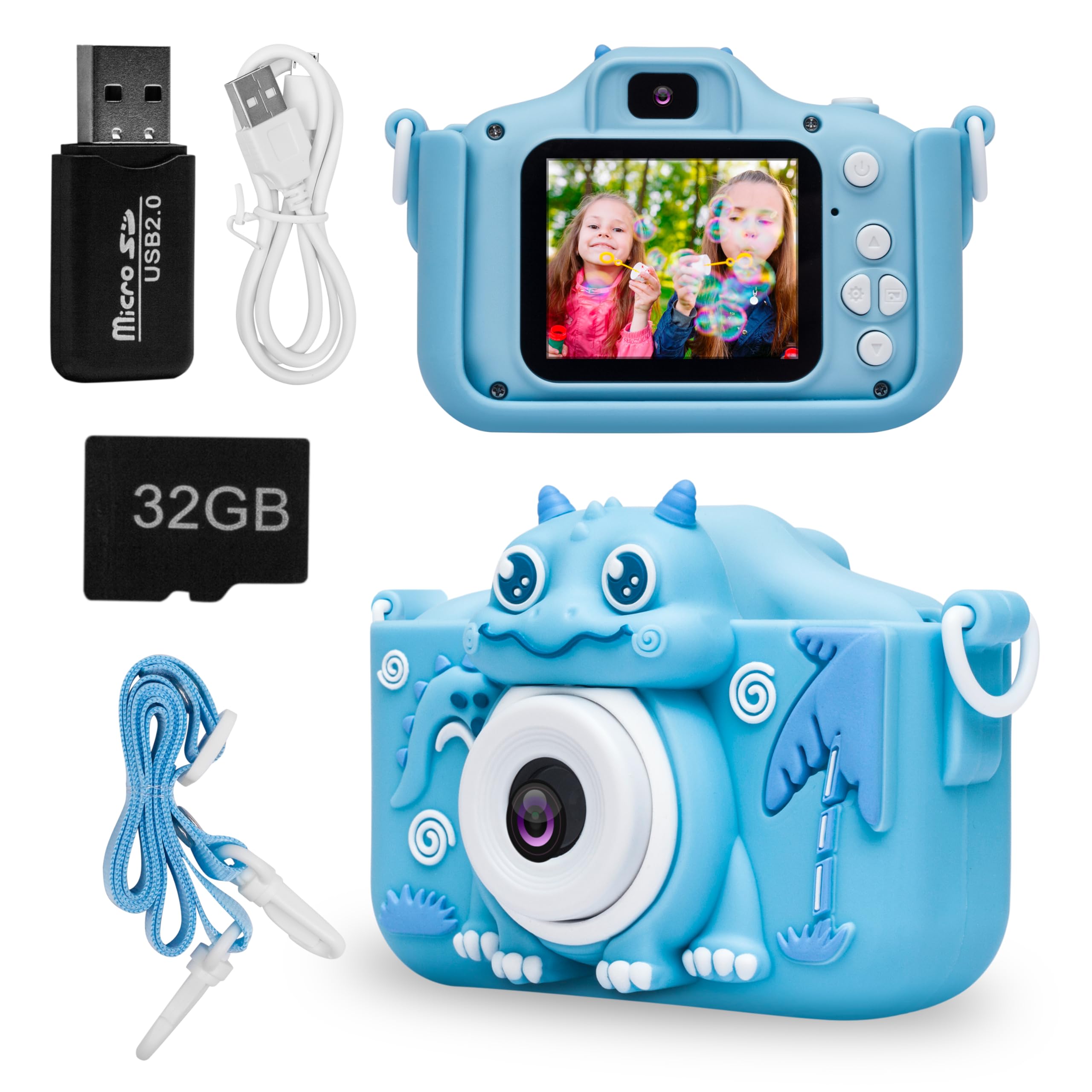 iMisH Upgrade 48M Kids Camera for Girls Boys Age 3-9, 1000mAh Large Battery with 1080p Video Camera for Kids - Shockproof Silicon Case and 32GB TF Card, Toddler Camera for Selfie (Blue)