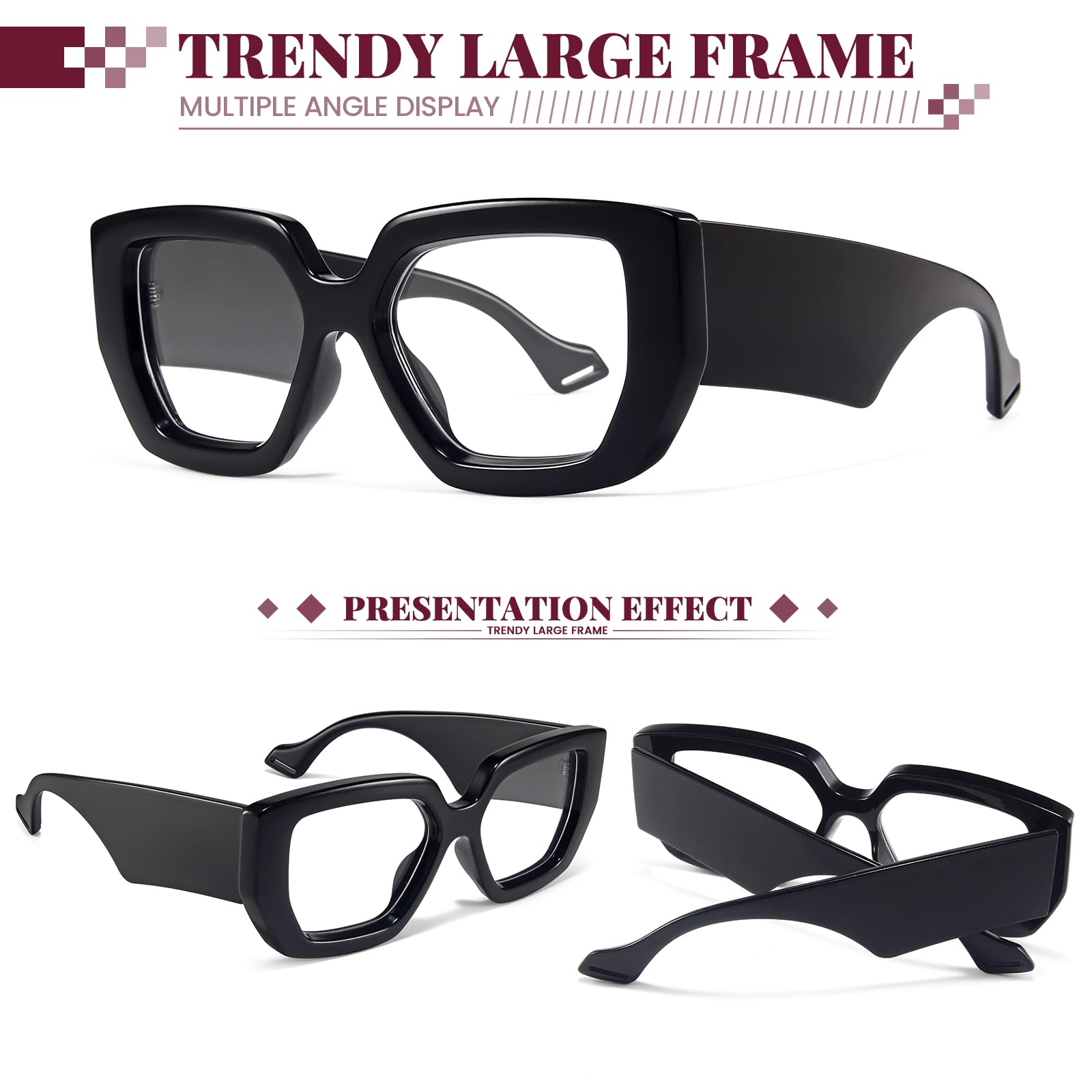 livho 3 Pack Blue Light Glasses Women Men Oversized Fashion Computer Bluelight Blocking Thick Frame Eyeglasses Anti Eyestrain (A1 Black/Dark Green/Leopard)