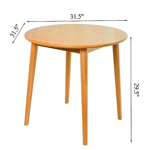 Cttasty Dining Table, Solid Wood Small Modern Round Dining Room Table with Oak Finish for 2, Small Dining Table 31.5 L x 31.5 W x 29.5 H in Inches (Natural)