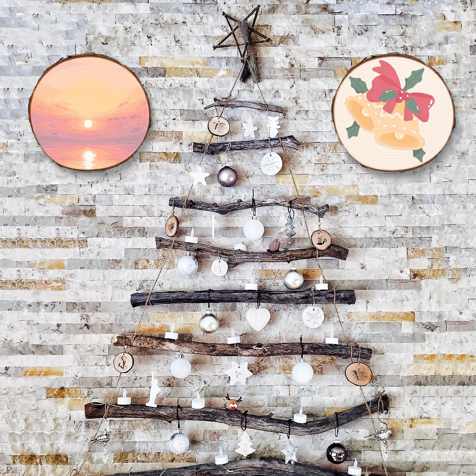 DSYIL 4 Pack Large Unfinished Wood Slices, 7-8 Inch Wood Round Circles with Tree Bark, Rustic Wood Slabs Bulk, Christmas Ornaments Wood Pieces for Rustic Wedding Table Centerpieces Decoration