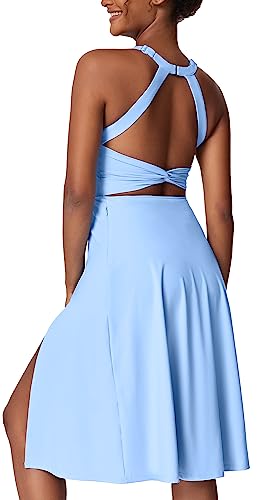 Ewedoos Tennis Dress with Built in Shorts & Bra Easy Peezy Athletic Dress for Women Square Neck Active Workout Golf