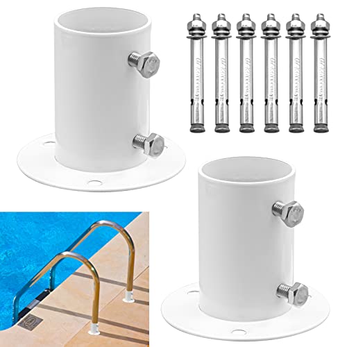 2Pcs Deck Flanges for Above Ground Pool Ladder Steps, Stainless Steel Flange Rod End Holder Deck Anchors Flange Cast, Pool Ladder Anchors Mounting Flanges Replacement Parts for 1.5" Pool Handrails