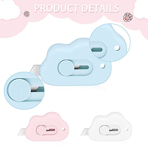 12 Pieces Cute Box Cutter Utility Retractable Knives, 6 Cartoon Cat Claw Box Cutters Pointed, 6 Cloud Pointed Cute Cardboard Cutter Razor Knife Smooth Pointed Mechanism for Office and Home Use