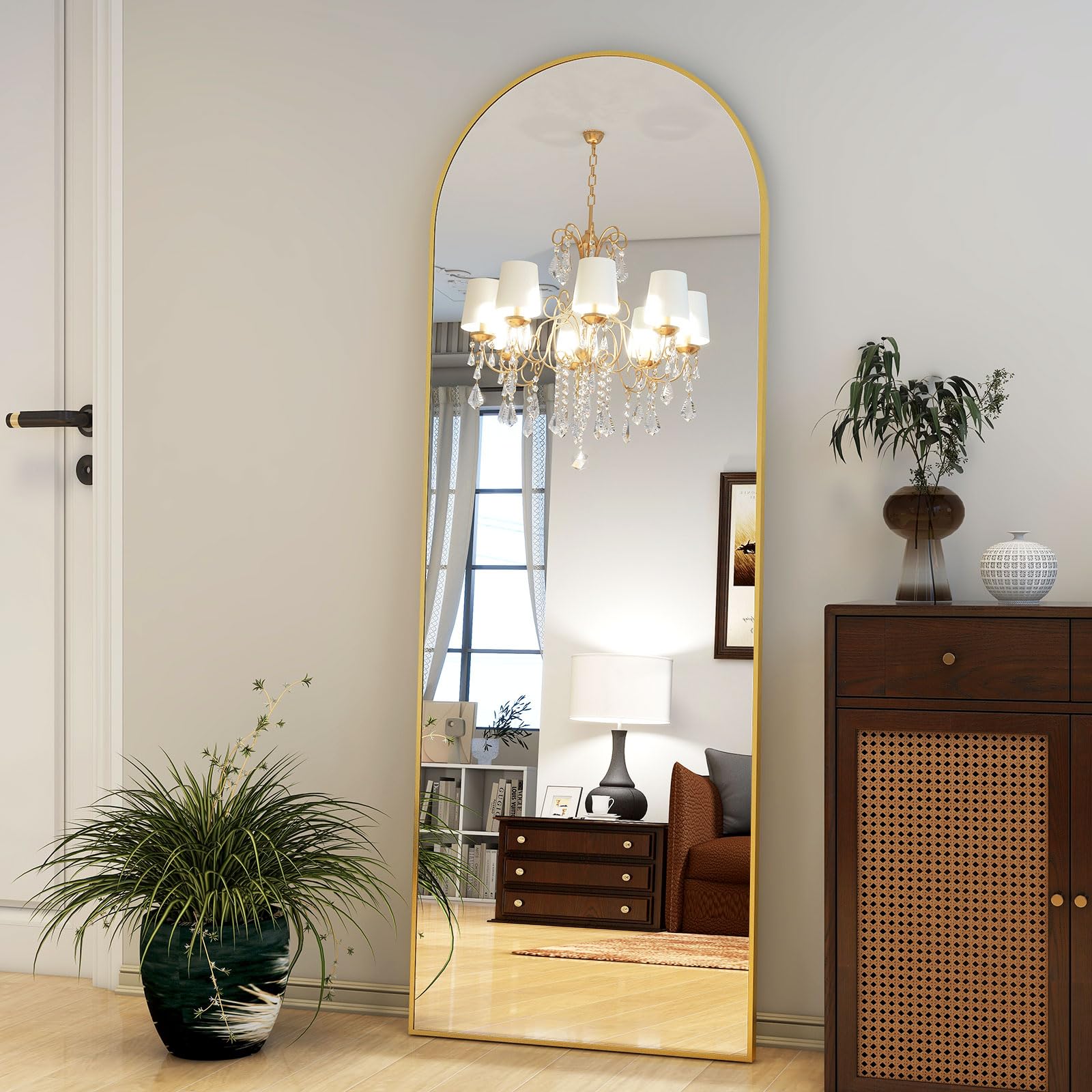 XRAMFY Arched Full Length Mirror 58"x18" Floor Mirrors with Aluminum Alloy Frame Free-Standing Wall Mounted Floor Mirrors or Large Dressing Mirror, Gold Arch Mirror