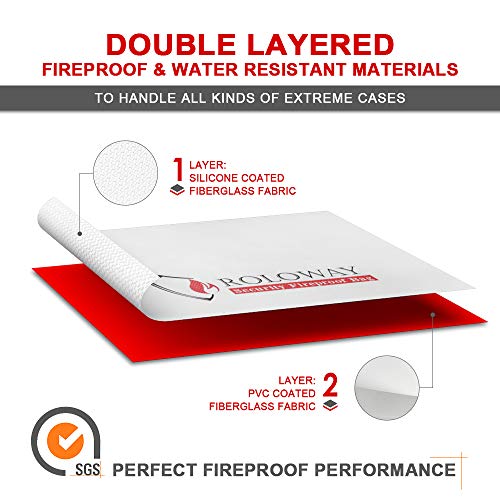 ROLOWAY Fireproof Document & Money Bags, Large Fireproof & Water Resistant Bag (15 x 12 x 5 inches), Fireproof Folder Safe Bag for Cash, Valuables & Passport, with Silicone Coating & Zipper Closure