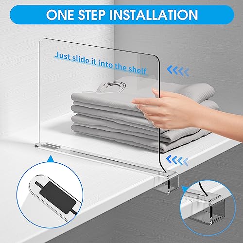 8Pack Acrylic Shelf Dividers, Vertical Organizers for Closets Storage Organizations, Clear Plastic Purse Separators for Handbags, Wood Shelves Divider for Linen Closets Kitchen Cabinet Pantry Cupboard