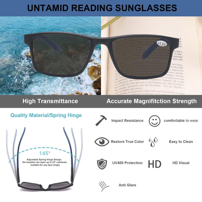 3 Pack Reading Glasses,Sport Square Frame Outdoor Reading Sunglasses for Women Men Sun Readers +4.00 - Not Bifocals