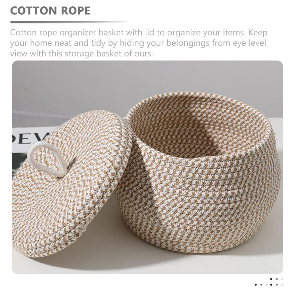 MARURY Round Basket with Lid for Storage, Decorative Basket Cotton Rope Woven Basket with Lid Living Room Bedroom Basket