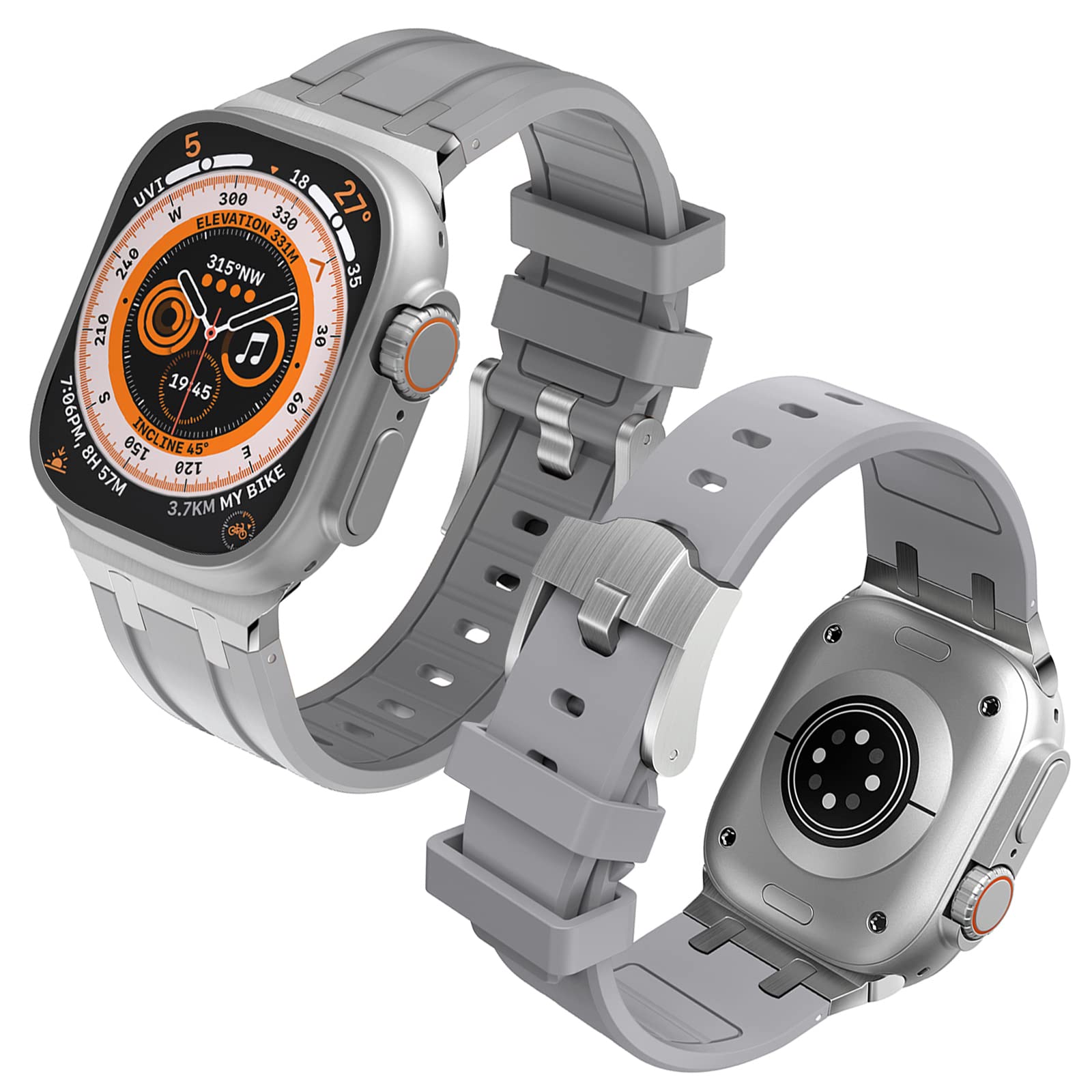 Sport Liquid Silicone Rubber Band with Stainless Steel Adapter for Apple Watch Ultra 49mm 45mm 44mm 42mm for Men, Durable Replacement Strap for iWatch Ultra, AP Rubber Watch Band for Watch Ultra 2 SE 9 8 7 6 5 4 3 2 1