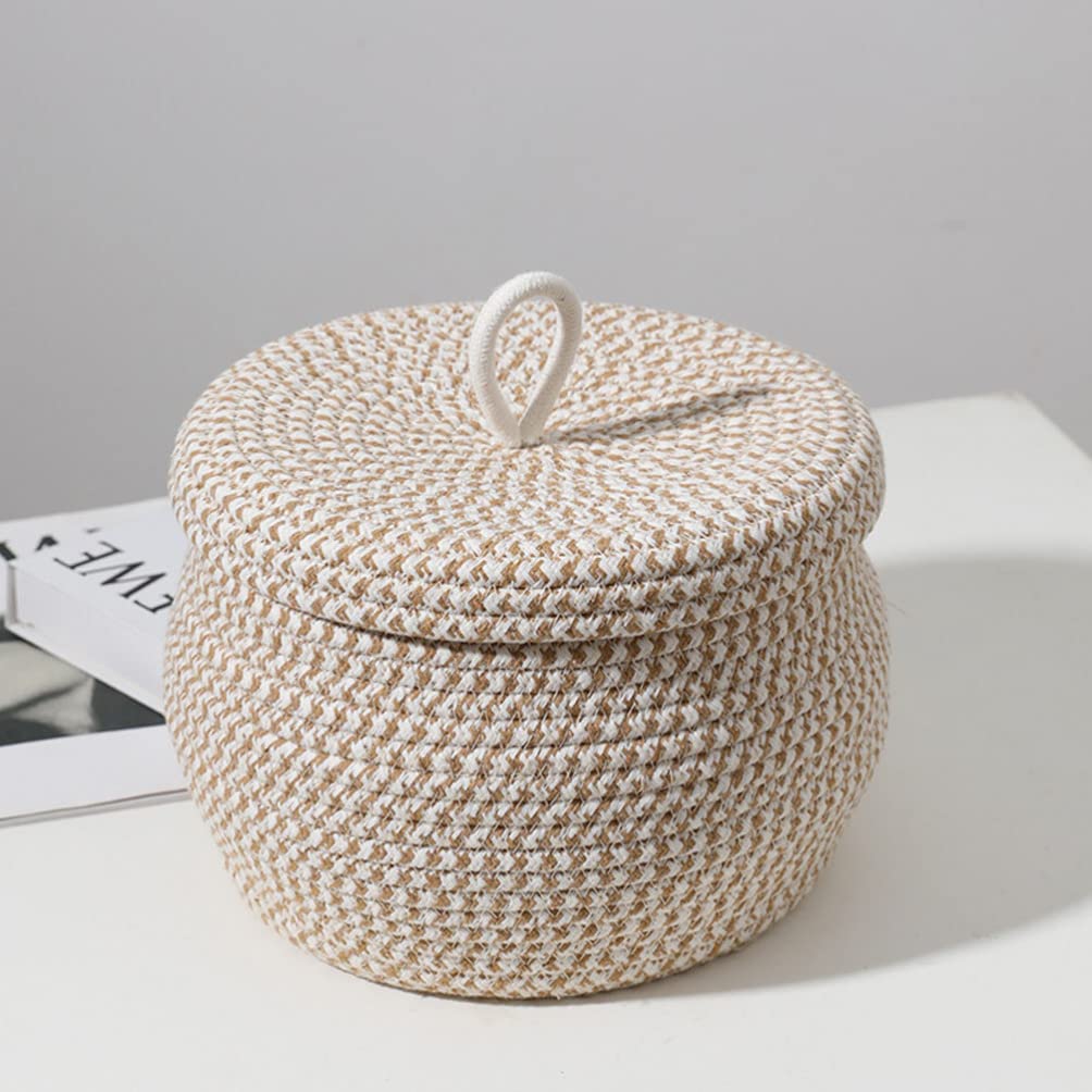 MARURY Round Basket with Lid for Storage, Decorative Basket Cotton Rope Woven Basket with Lid Living Room Bedroom Basket