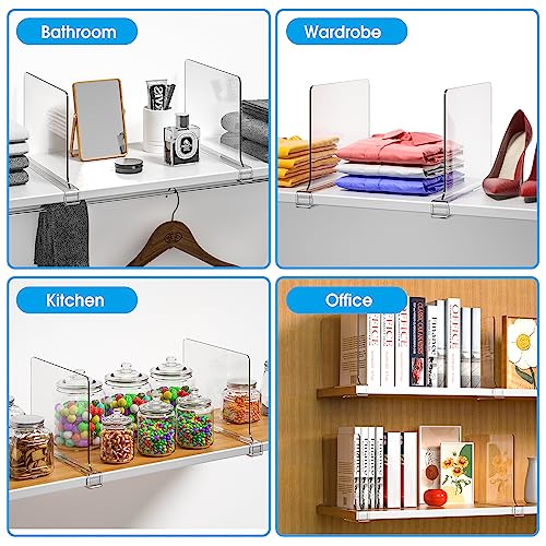 8Pack Acrylic Shelf Dividers, Vertical Organizers for Closets Storage Organizations, Clear Plastic Purse Separators for Handbags, Wood Shelves Divider for Linen Closets Kitchen Cabinet Pantry Cupboard