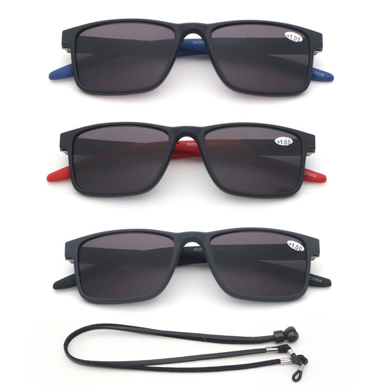 3 Pack Reading Glasses,Sport Square Frame Outdoor Reading Sunglasses for Women Men Sun Readers +4.00 - Not Bifocals