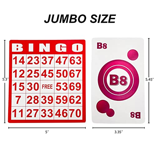 JUNWRROW Deluxe Bingo Game Set - Includes Blue Bingo Bag, Jumbo Calling Card Deck,50 Mixed Bingo Cards, 500 Colorful Chips with a Bag- Ideal for Large Groups, Parties