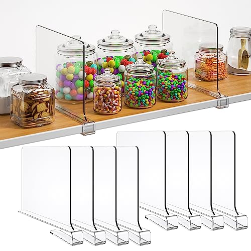 8Pack Acrylic Shelf Dividers, Vertical Organizers for Closets Storage Organizations, Clear Plastic Purse Separators for Handbags, Wood Shelves Divider for Linen Closets Kitchen Cabinet Pantry Cupboard