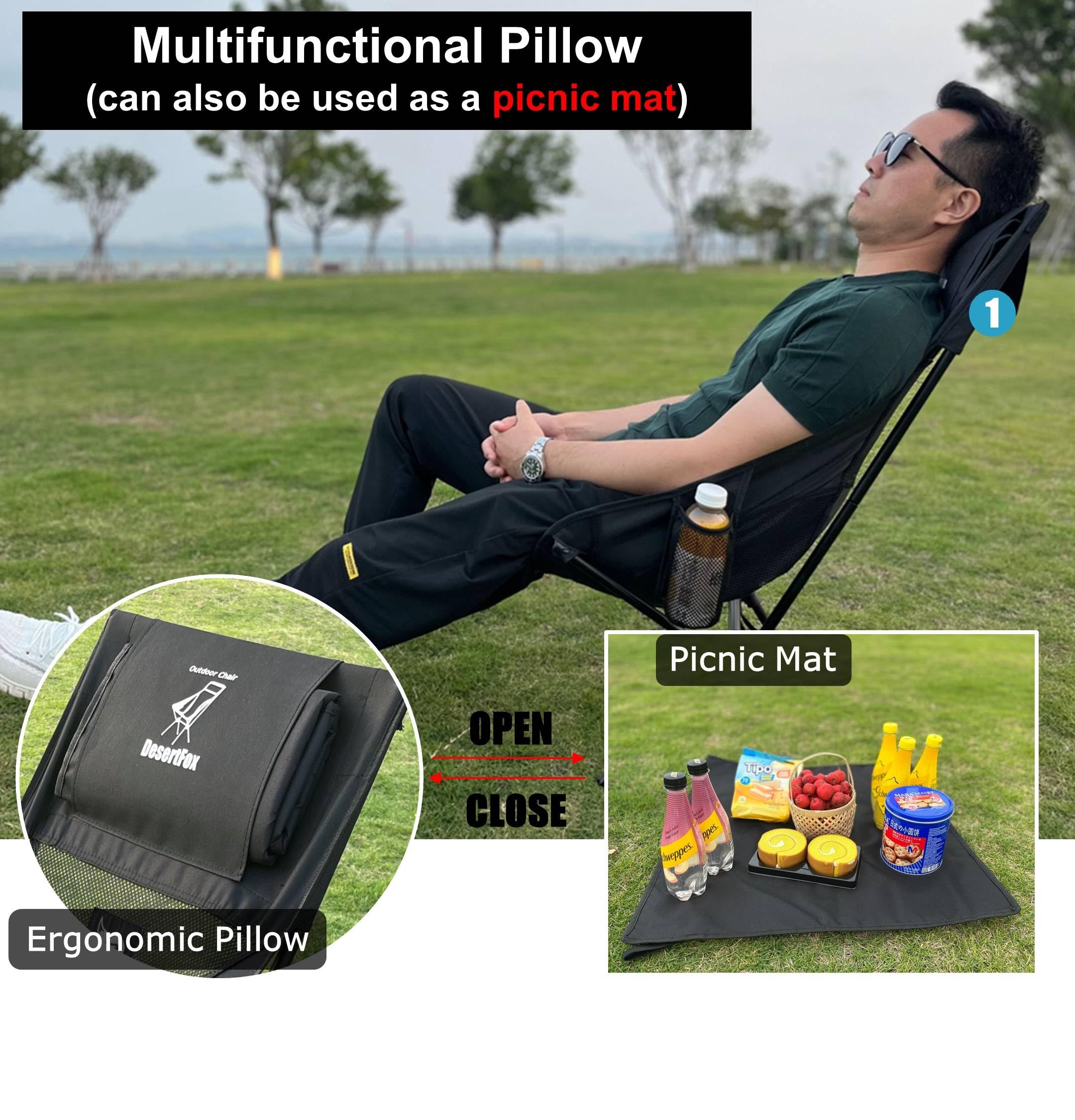 AnYoker Camping Chair, Compact Backpacking Chair, Portable Folding Chair, Beach Chair with Side Pocket and headrest, Lightweight Hiking ChairZZQH (Black)