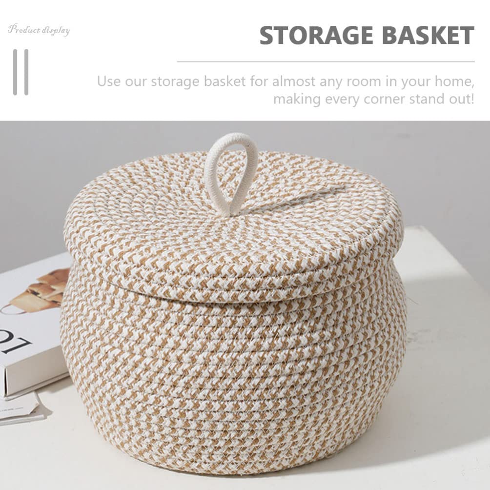 MARURY Round Basket with Lid for Storage, Decorative Basket Cotton Rope Woven Basket with Lid Living Room Bedroom Basket