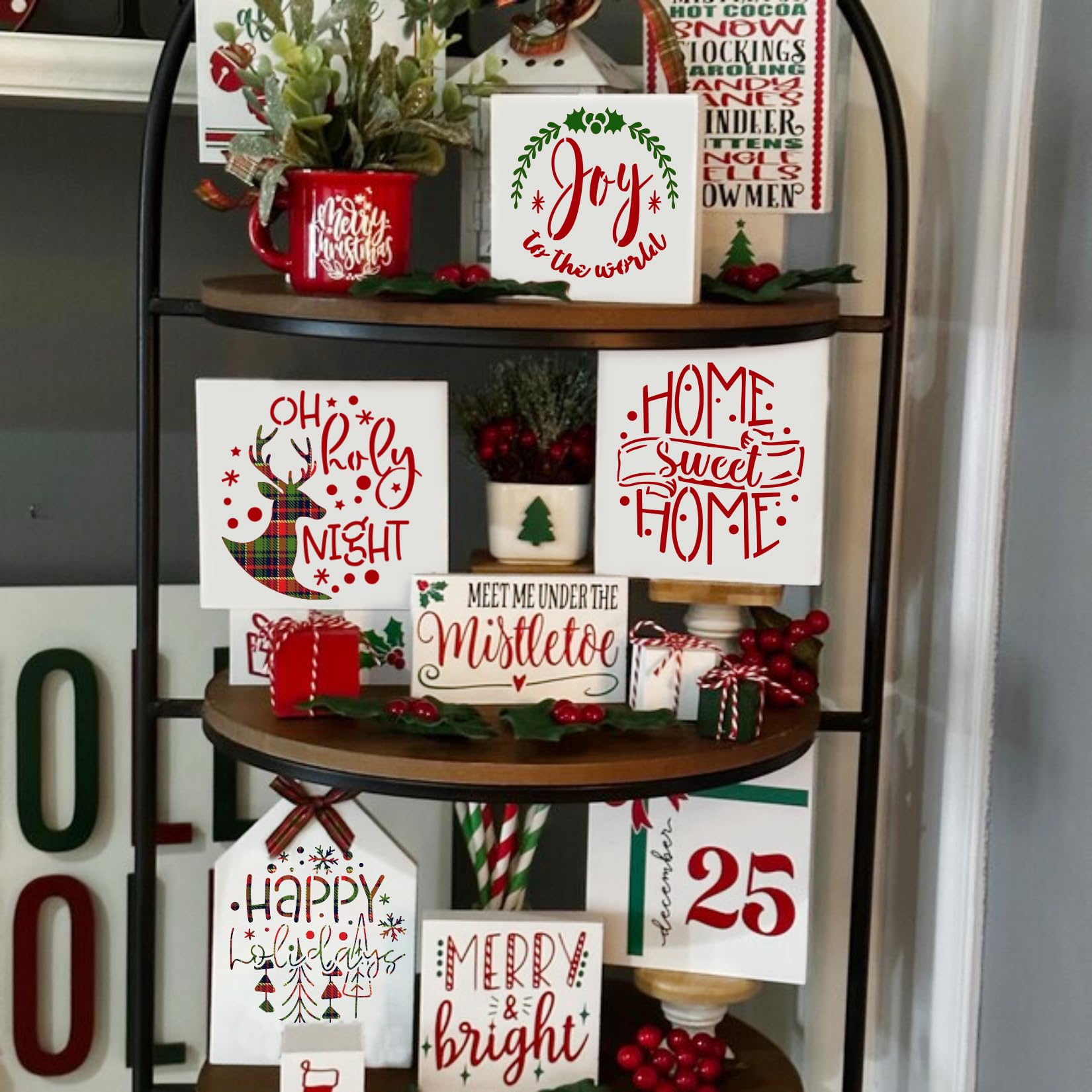 Christmas Stencils for Painting on Wood Small Cookie Christmas Tree Ornaments Mini Reusable Christmas Stencils for Kids Crafts Supplies Glass Home Party Decorations Supplies (24 Christmas 4inround)