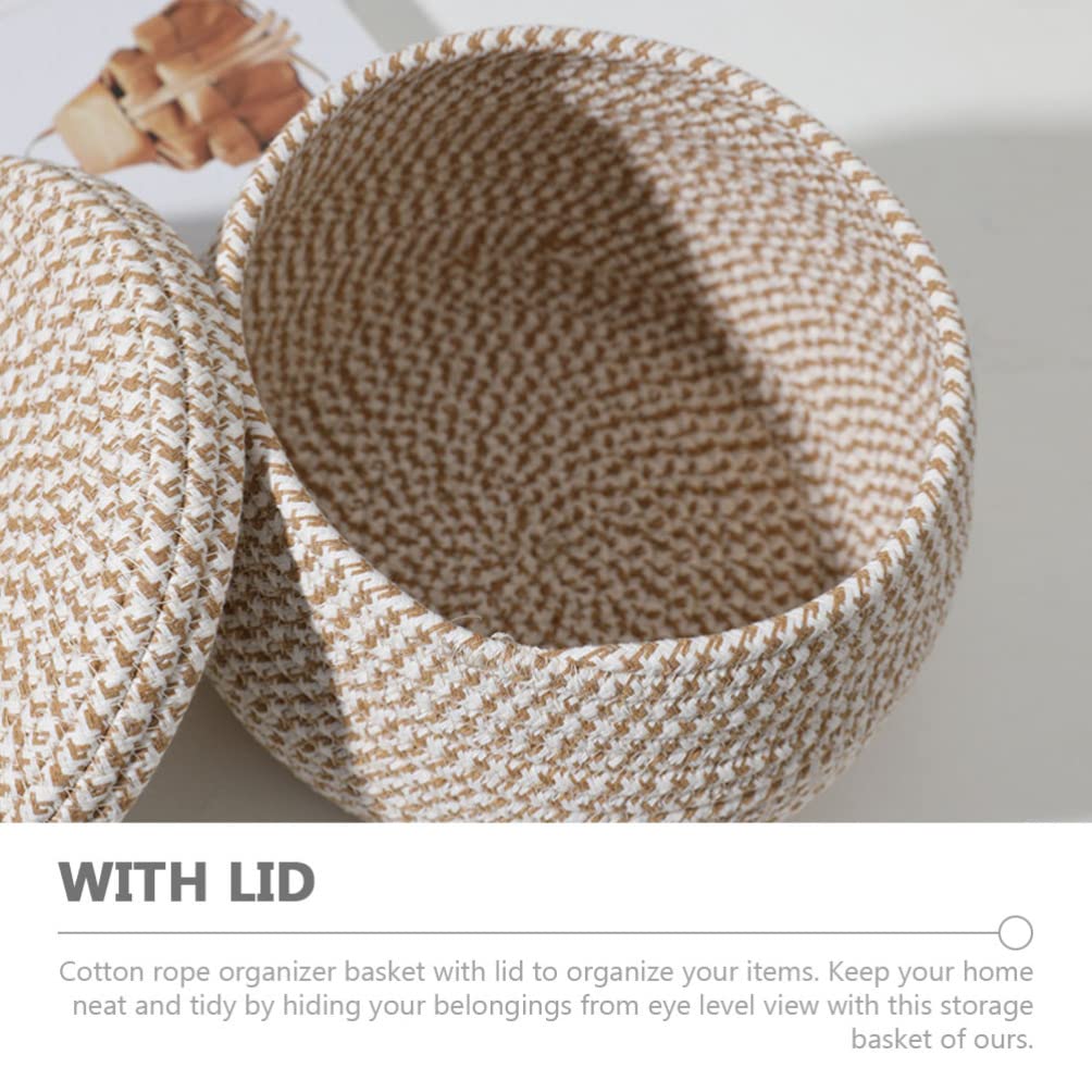 MARURY Round Basket with Lid for Storage, Decorative Basket Cotton Rope Woven Basket with Lid Living Room Bedroom Basket