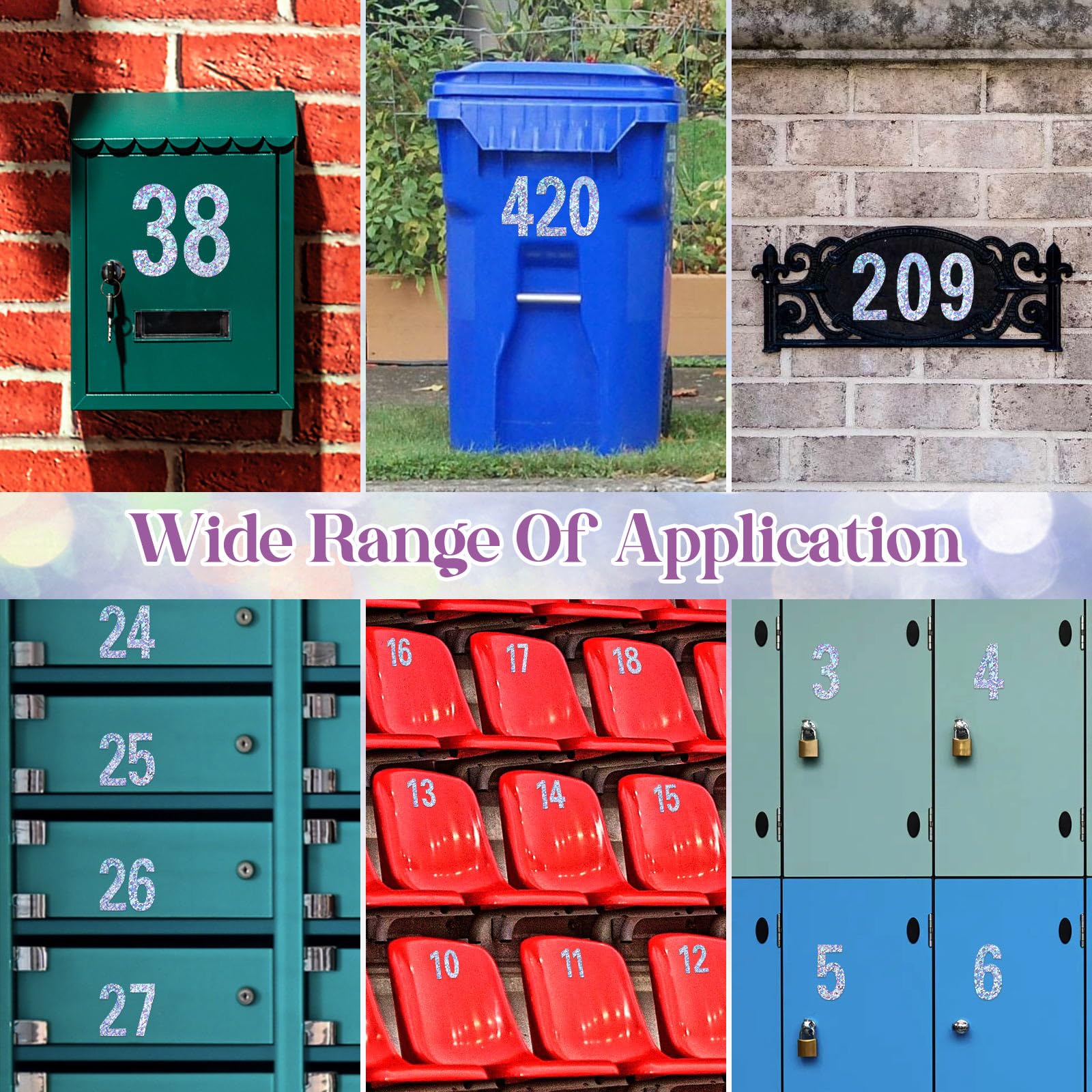 Reflective Mailbox Numbers Sticker - Holographic Vinyl Glitter Numbers for Mailbox 60Pcs 3 Inch Self Adhesive Waterproof Mailbox Number for Outside, Door, Garbage Bins, Address Number (Laser)