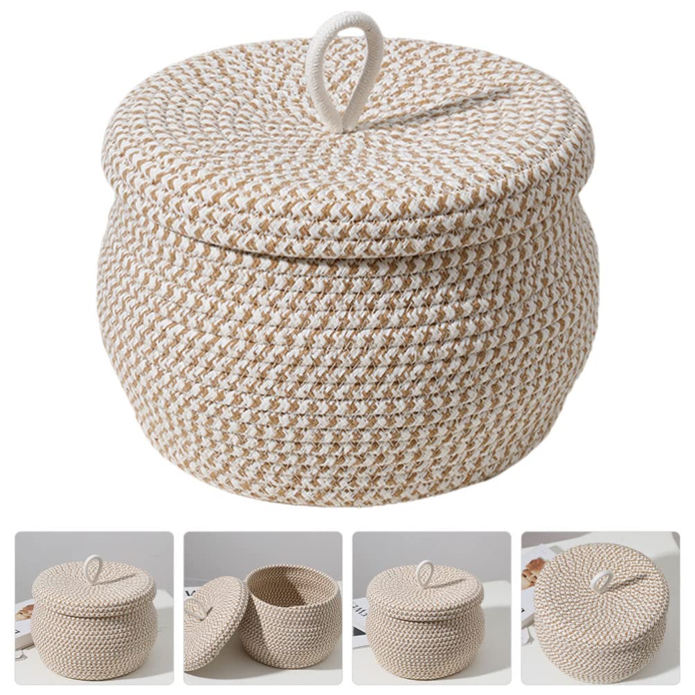 MARURY Round Basket with Lid for Storage, Decorative Basket Cotton Rope Woven Basket with Lid Living Room Bedroom Basket