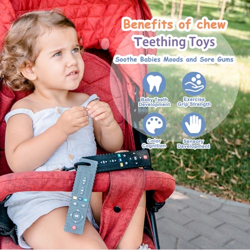 Yoolane Baby Teething Toys Silicone Teethers for Babies 3-24 Months Remote Control Shape Teething Relief Chew Toy for Toddler Infant Boy Girl BPA Free Freezable Newborn Stuff Essentials Gift, 2 Pieces