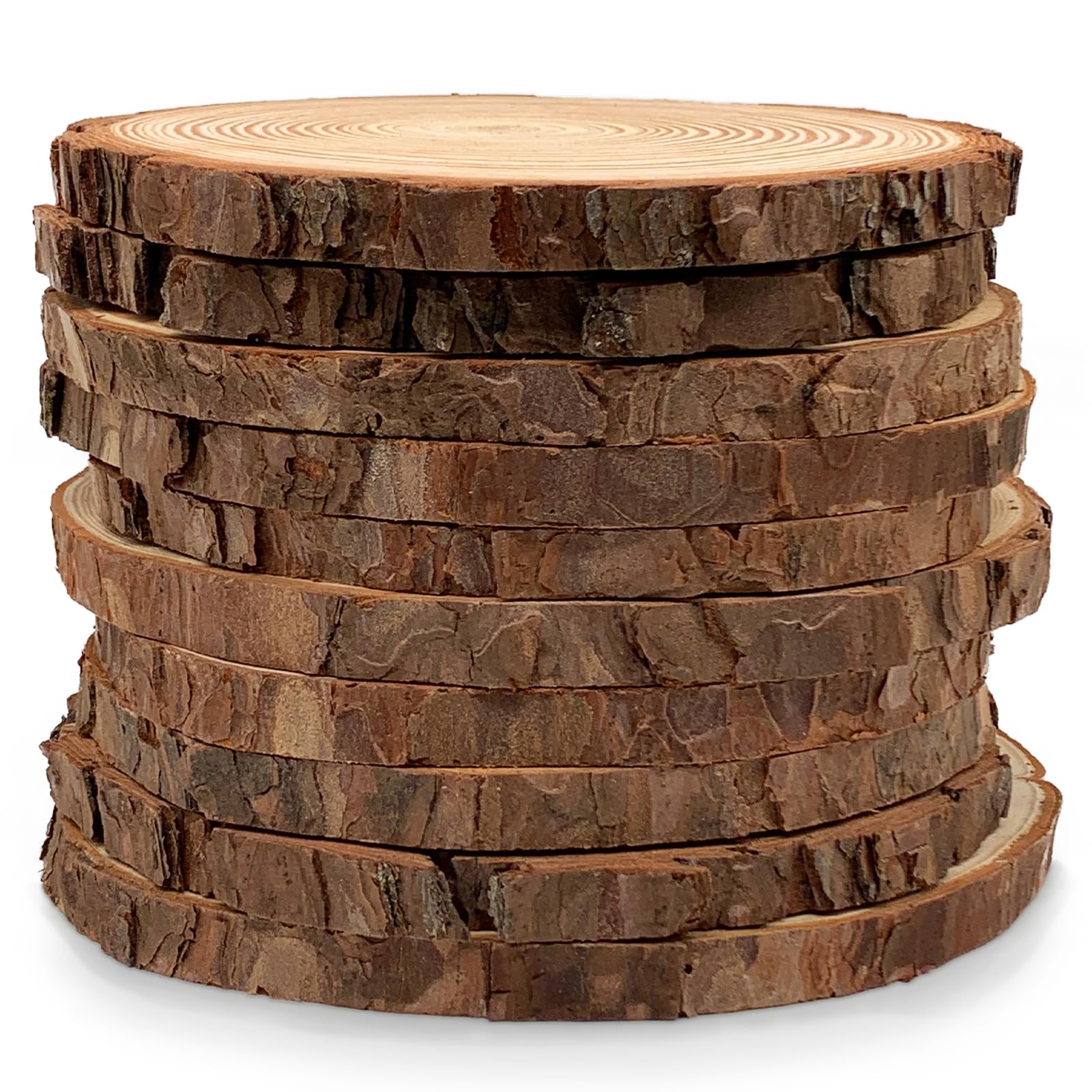 DSYIL 10 PCS Unfinished Wood Slices Bulk, 5.1-5.5 Inch Round Craft Wood Circles with Tree Bark,Christmas Ornaments Wood for Crafts Rustic Wedding Centerpieces Decoration