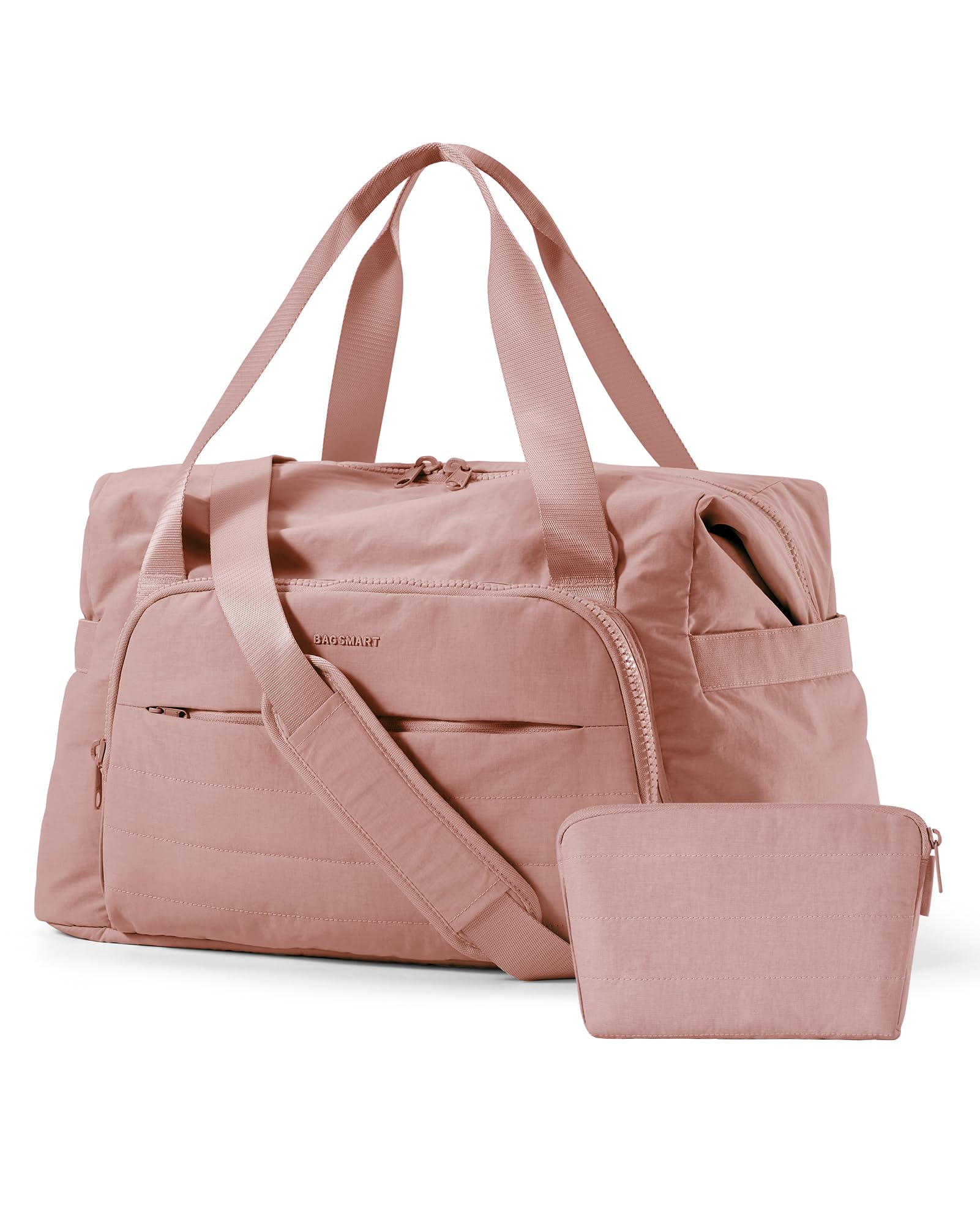 BAGSMART Travel Duffle Bag, Weekender Bags for Women Large Carry on Overnight Bag, Gym Bag with Trolley Sleeve, Personal Item Travel Bag Workout Dance Bag, Dark Pink