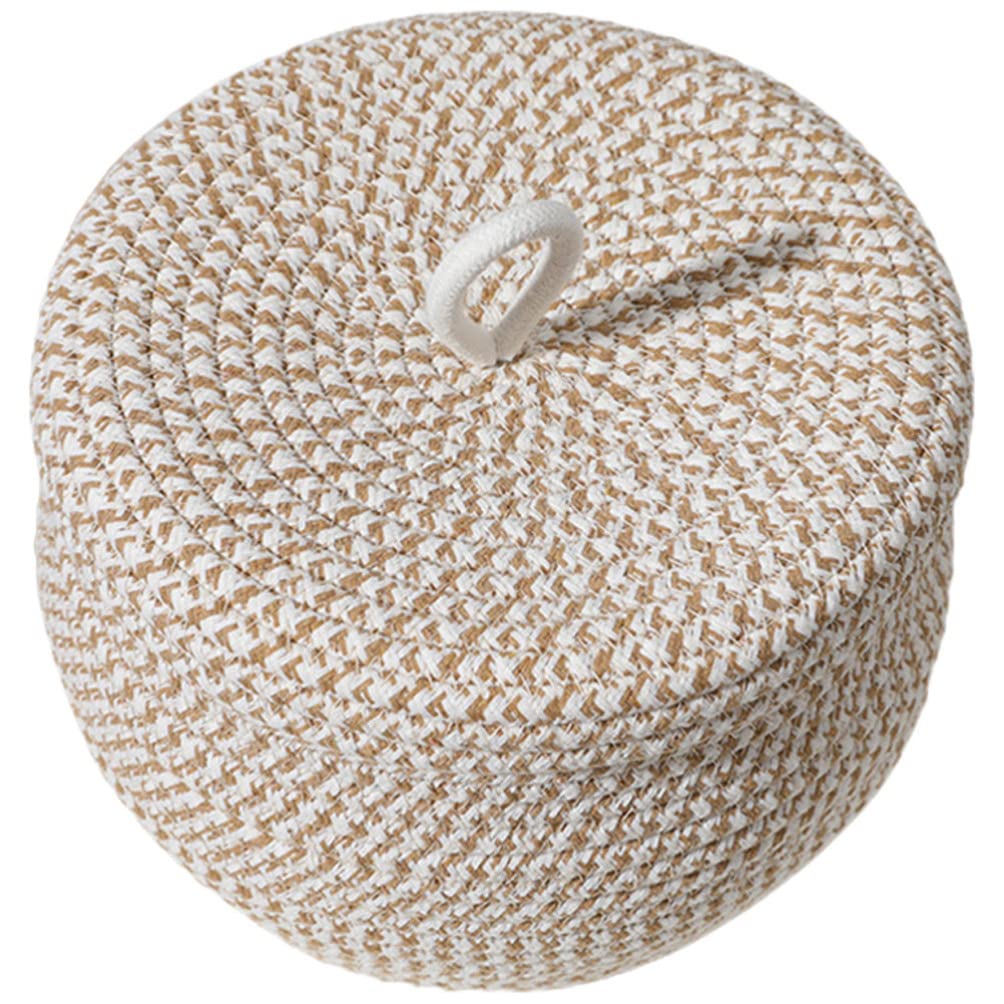 MARURY Round Basket with Lid for Storage, Decorative Basket Cotton Rope Woven Basket with Lid Living Room Bedroom Basket