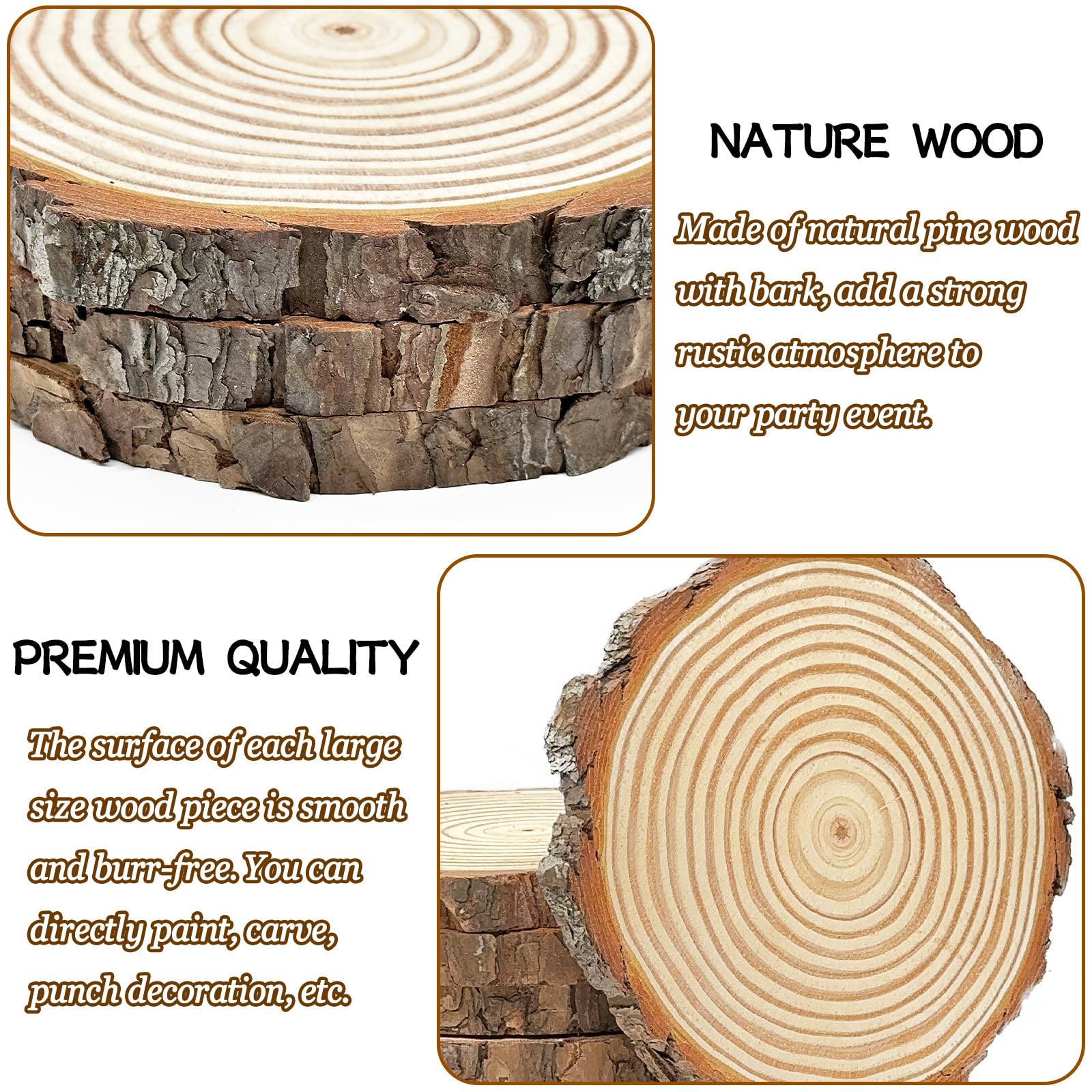DSYIL 6 Pack Unfinished Wood Slices Large, 6.3-7 Inch Round Wood Circles with Tree Bark,Christmas Ornaments Wood Pieces for Crafts Rustic Wedding Centerpieces Decoration