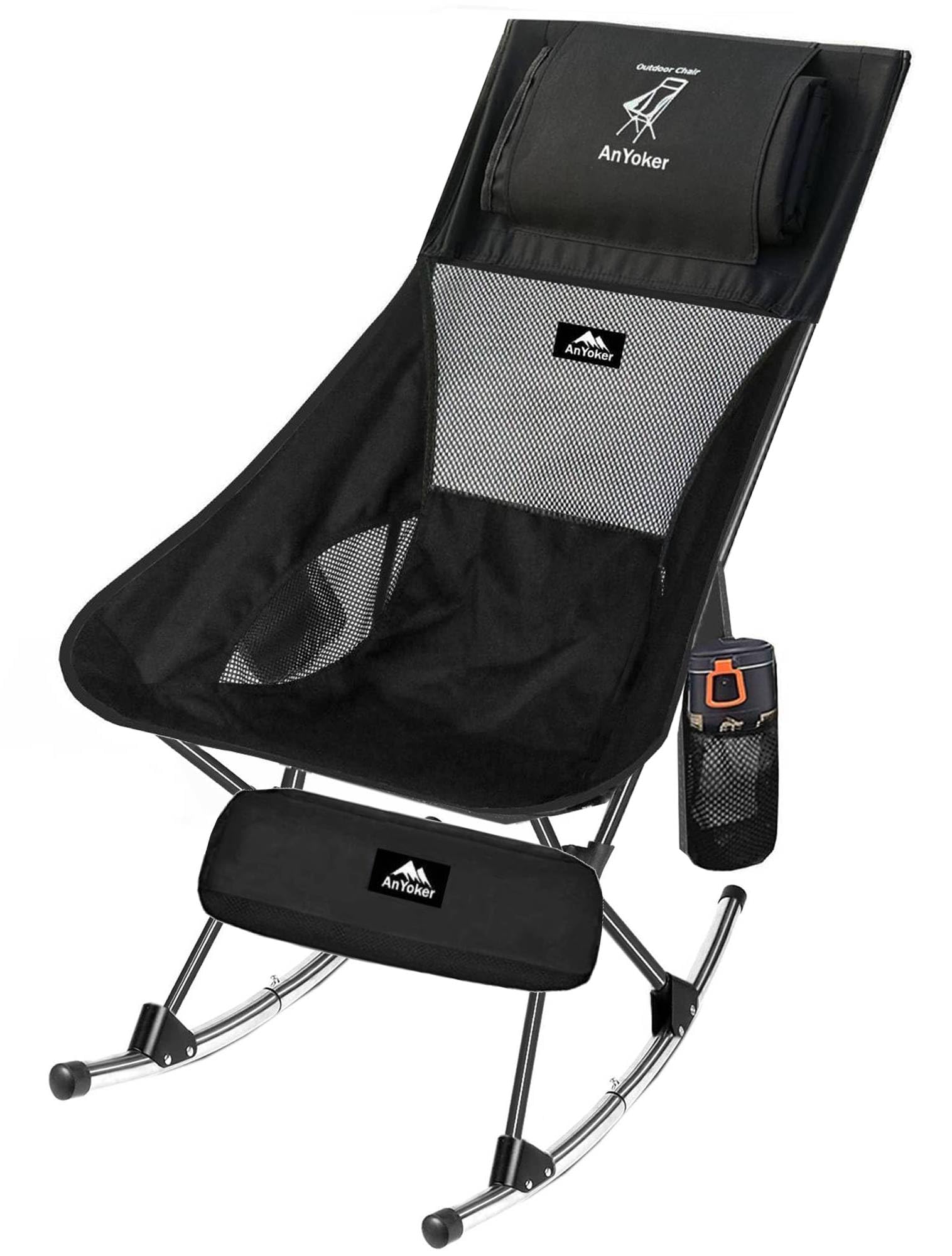 AnYoker Camping Chair, Compact Backpacking Chair, Portable Folding Chair, Beach Chair with Side Pocket and headrest, Lightweight Hiking ChairZZQH (Black)