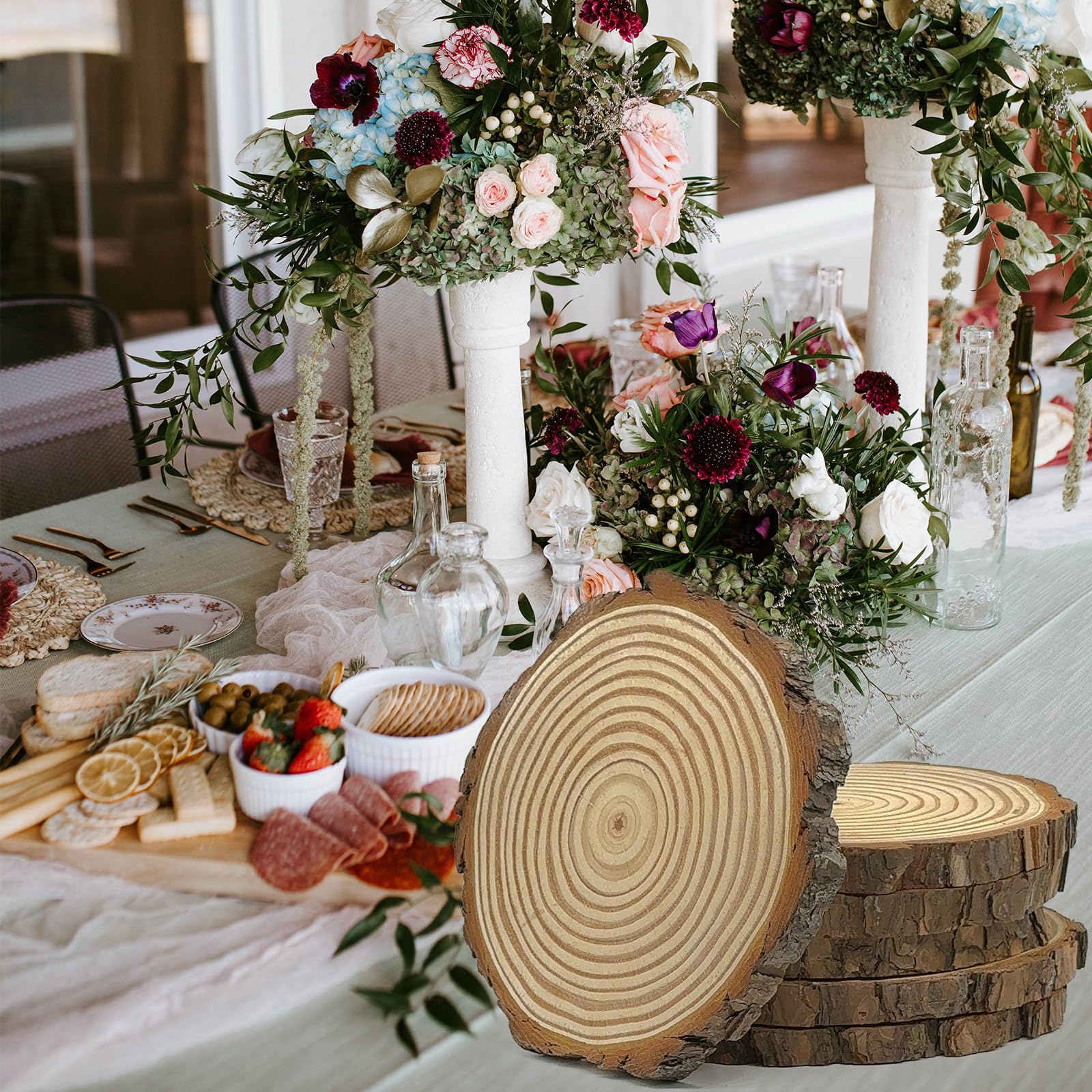 DSYIL 6 Pack Unfinished Wood Slices Large, 6.3-7 Inch Round Wood Circles with Tree Bark,Christmas Ornaments Wood Pieces for Crafts Rustic Wedding Centerpieces Decoration