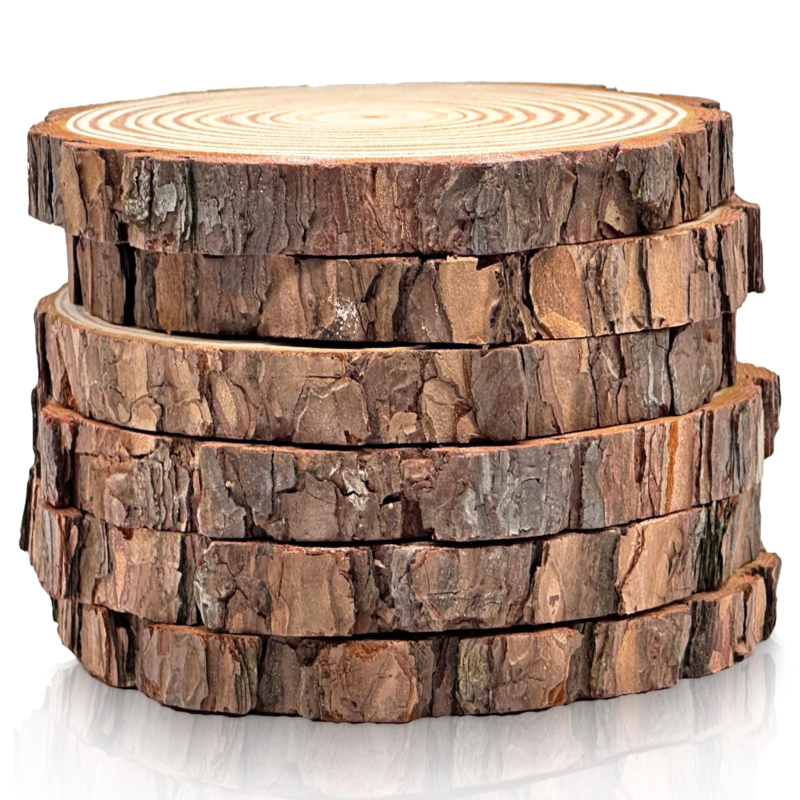 DSYIL 6 Pack Unfinished Wood Slices Large, 6.3-7 Inch Round Wood Circles with Tree Bark,Christmas Ornaments Wood Pieces for Crafts Rustic Wedding Centerpieces Decoration