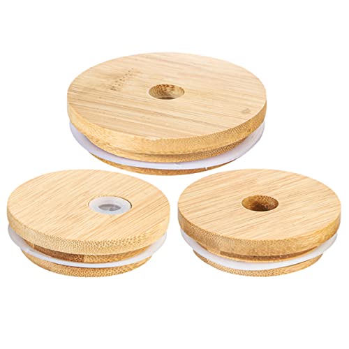 LIGHTAOTAO 3Pcs wooden lid bamboo sealing lids drinking jars lids beer can lids bamboo mason jar lids glass jars lids wide mouth glass jars bottle lid with hole glass bottle drinks Silica gel