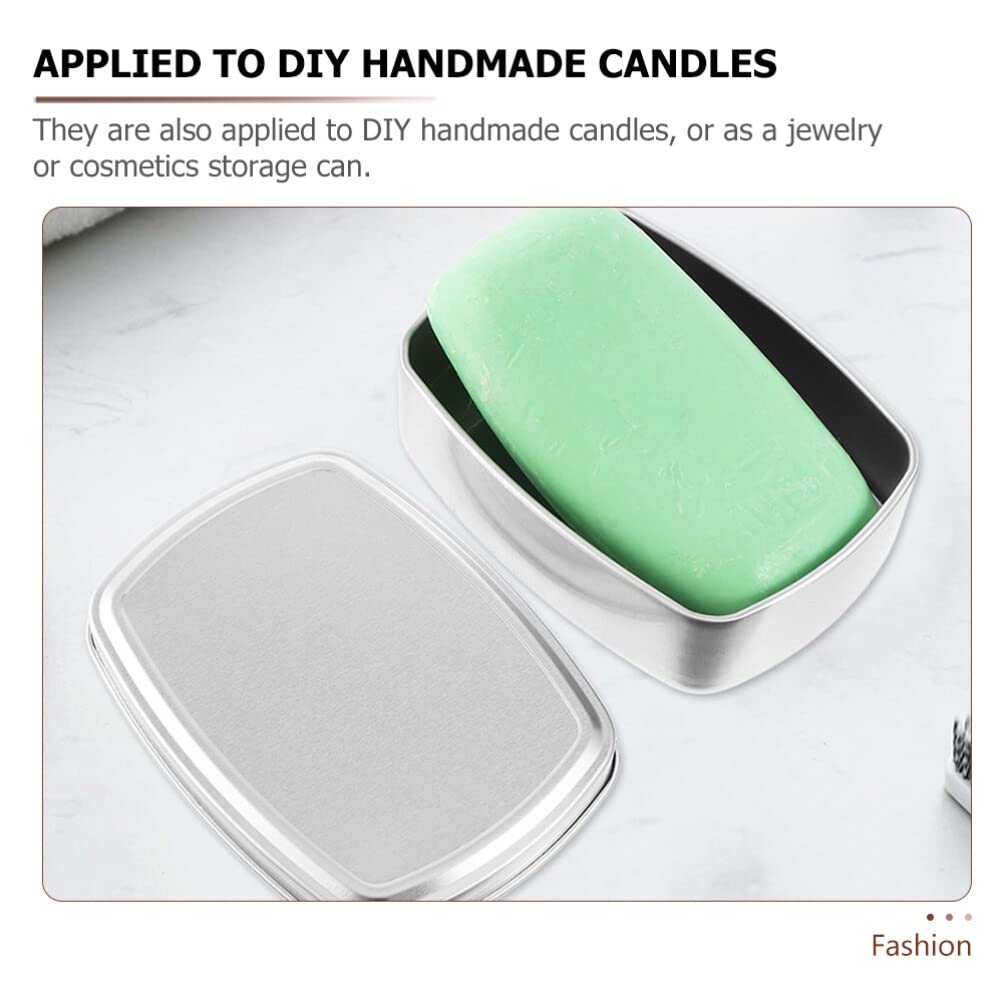 COHEALI Aluminum Tin Cans 4pcs Rectangular Empty Hinged Tin with Lid Aluminum Jar for Storage Pin Candy Jewelry Craft (9.5X7X2.8CM)