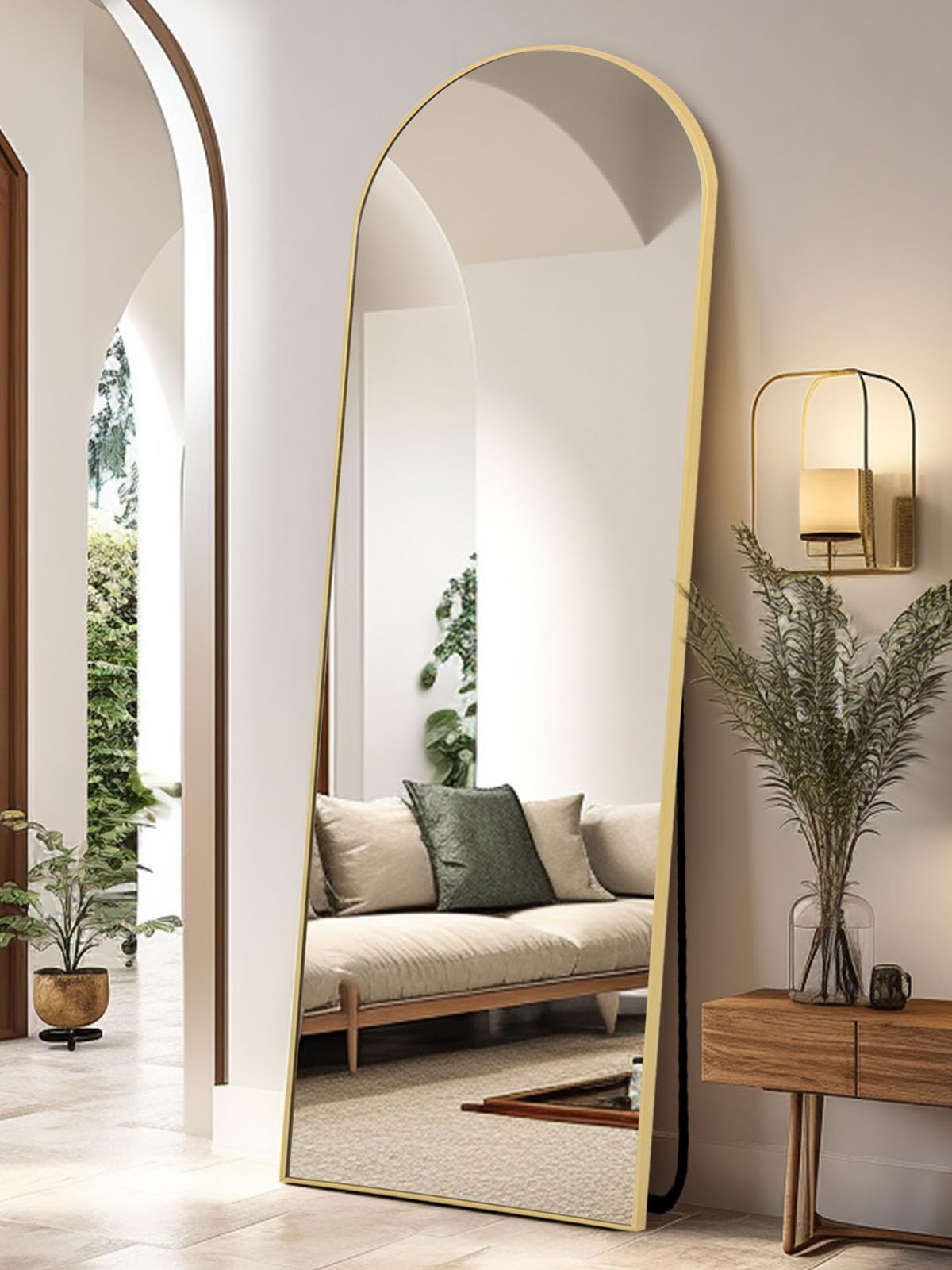 Anpark Gold Arched Mirror Full Length with Stand 21" x 64" Large Full Body Dressing Mirror for Wall Standing Floor Mirror for Bedroom Wall Mounted Mirror for Living Room Home Decor