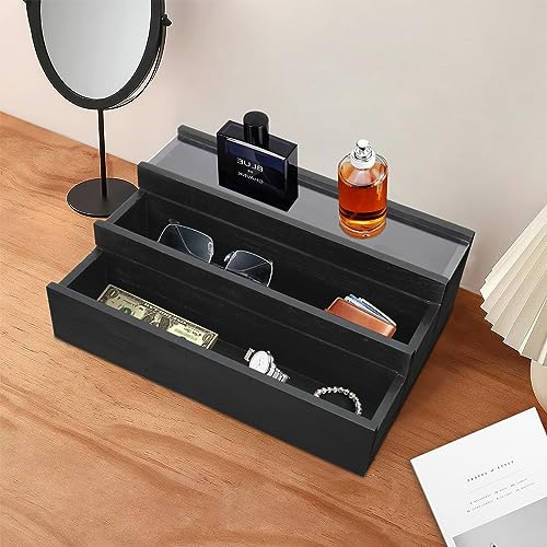 Wood Cologne Organizer for Men - 3 Tier Cologne Stand Perfume Organizer with 3 Hidden Compartments,Perfume Display Holder for Cologne,Mens Organizer Station for Dresser,Beside,Night Stand-Menâs Gift
