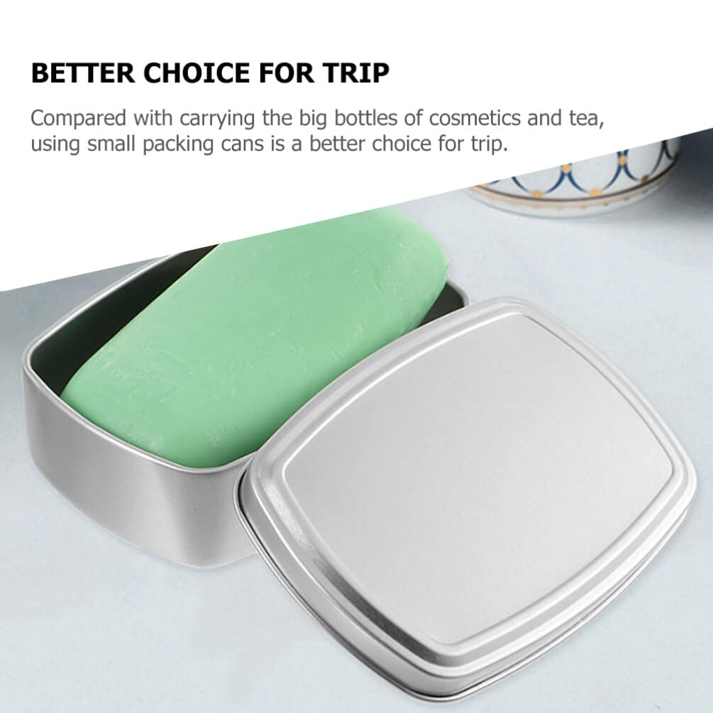 COHEALI Aluminum Tin Cans 4pcs Rectangular Empty Hinged Tin with Lid Aluminum Jar for Storage Pin Candy Jewelry Craft (9.5X7X2.8CM)