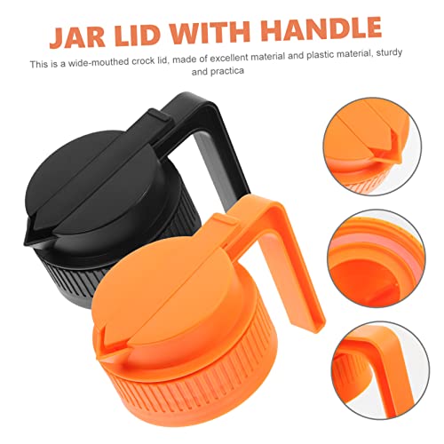DOITOOL 2pcs Mason Jar Pour Lids Jar with Lid Wide Mouth Glass Jars Plastic Mason Jar Lids Syrup Dispenser for Coffee Bar Reusable Canning Lid Mason Jars with Handle Mason Jar Covers Seal