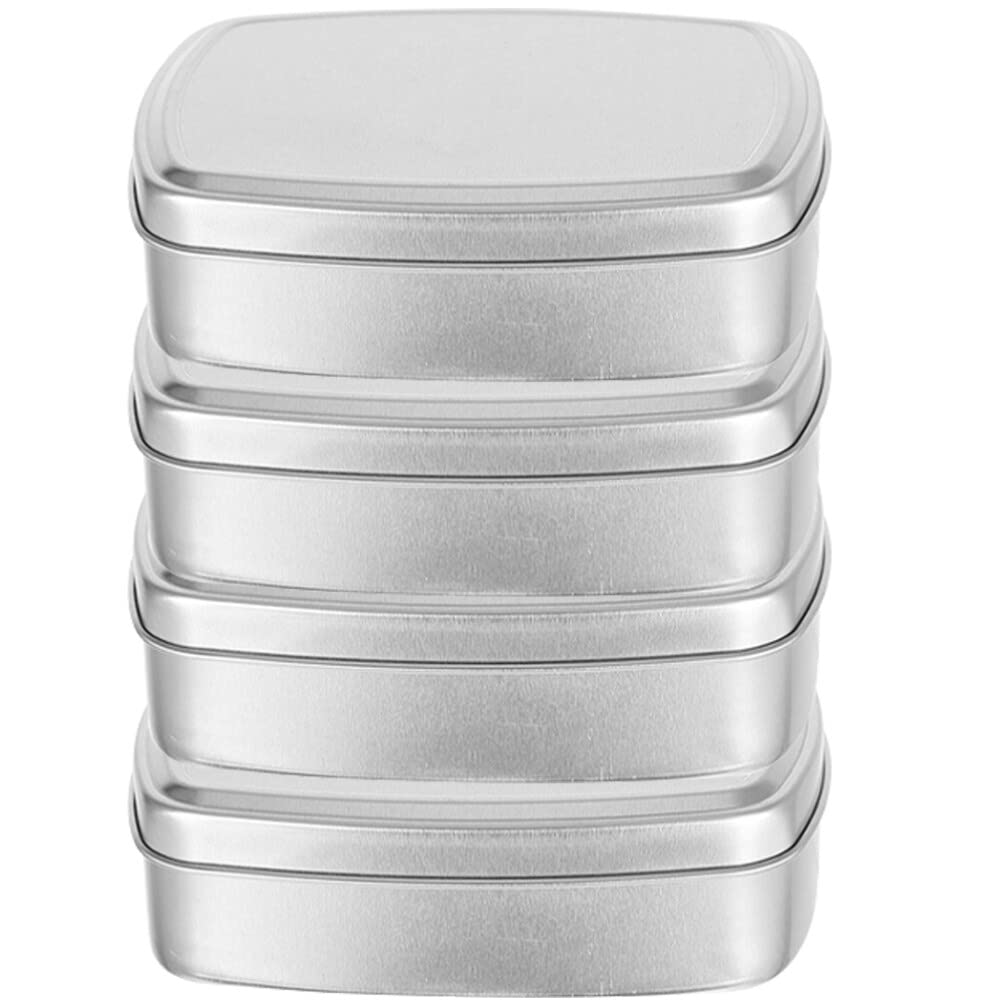COHEALI Aluminum Tin Cans 4pcs Rectangular Empty Hinged Tin with Lid Aluminum Jar for Storage Pin Candy Jewelry Craft (9.5X7X2.8CM)
