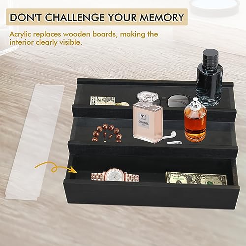 Wood Cologne Organizer for Men - 3 Tier Cologne Stand Perfume Organizer with 3 Hidden Compartments,Perfume Display Holder for Cologne,Mens Organizer Station for Dresser,Beside,Night Stand-Menâs Gift