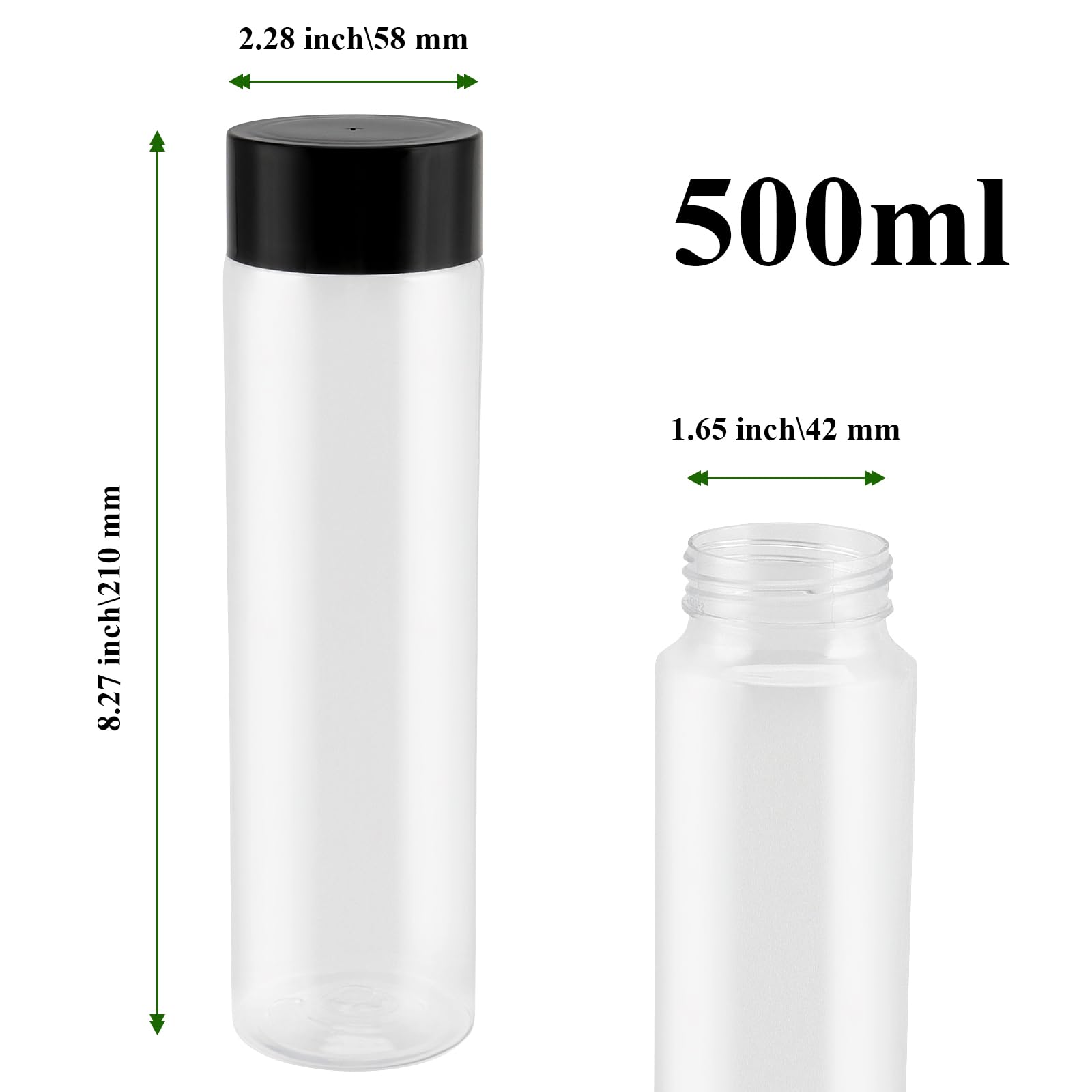 MAHIONG 18 PCS 17 Oz Bulk Empty Sensory Bottles, Plastic Juice Bottles with Caps, Reusable Clear Drink Containers, PET Water Bottles for Juice Milk Homemade Beverages