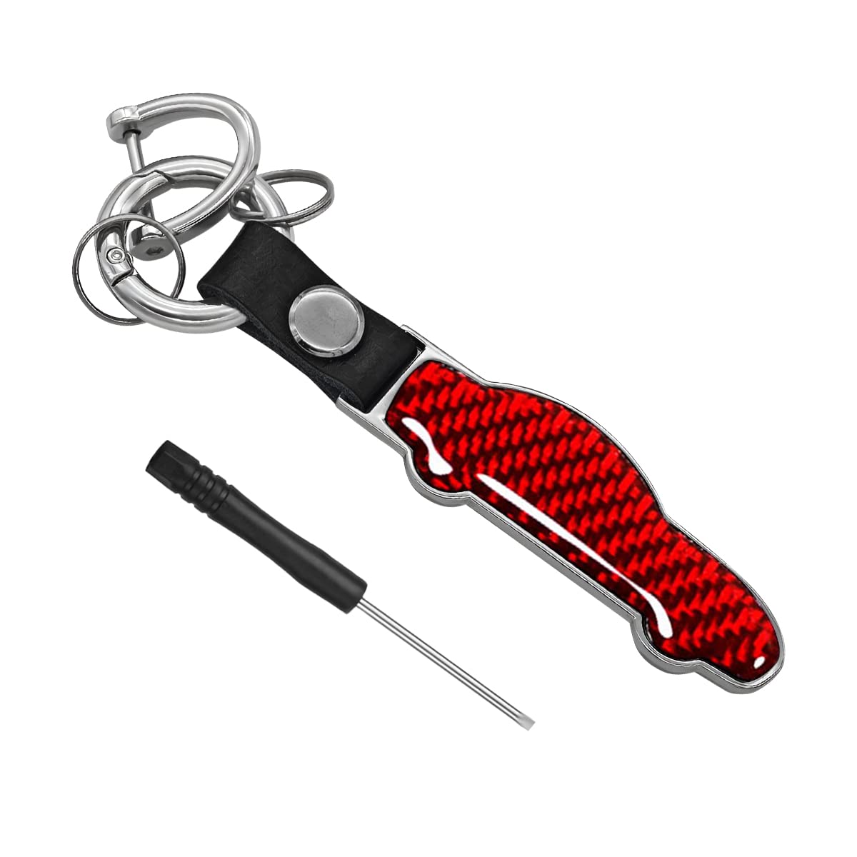 BESULEN Carbon Fiber Car Keychain, Microfiber Leather Key Chain, Waterproof Car Shape Key Fob Key Ring Holder (Red)