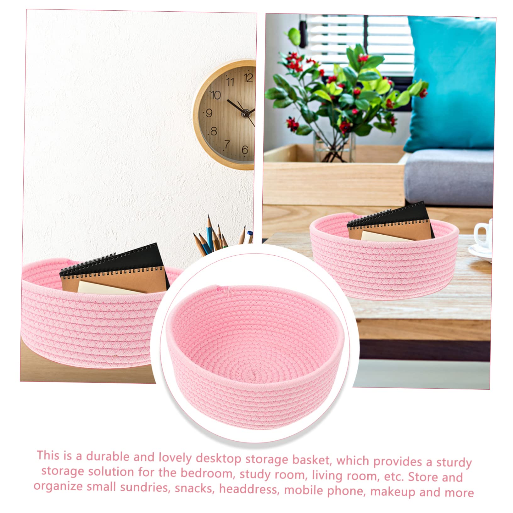ibasenice Portable Pink Cotton Rope Woven Basket Laundry Hamper
